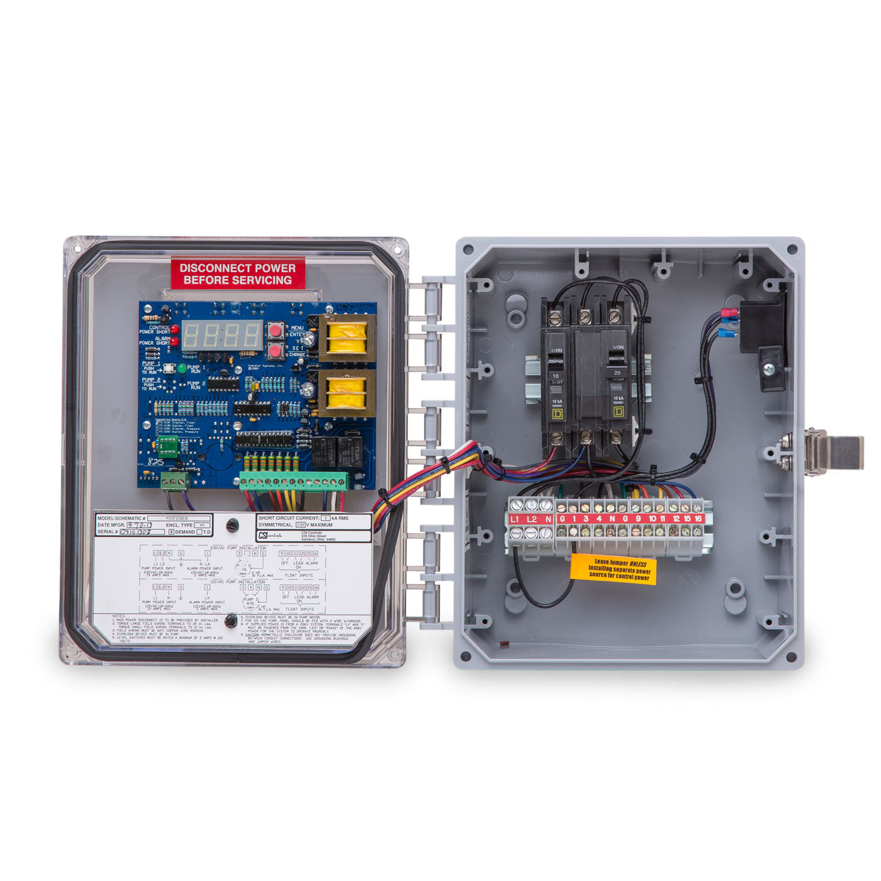 CSI Controls PZSF230CB-FC20 Power Zone Simplex Pump Panel 230V Floats